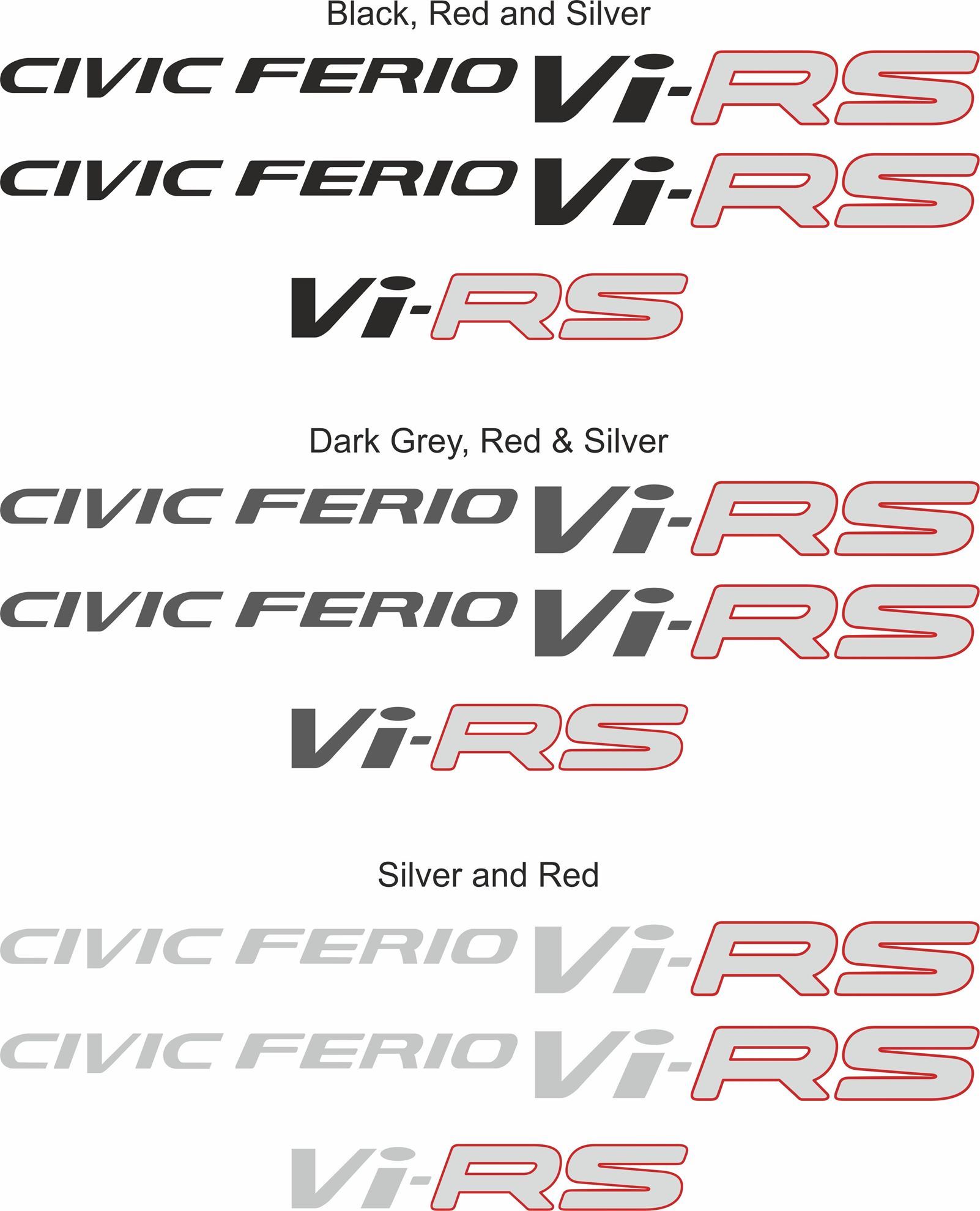 Zen Graphics - Side and rear Decals / Stickers for Civic EK Ferio Vi-RS