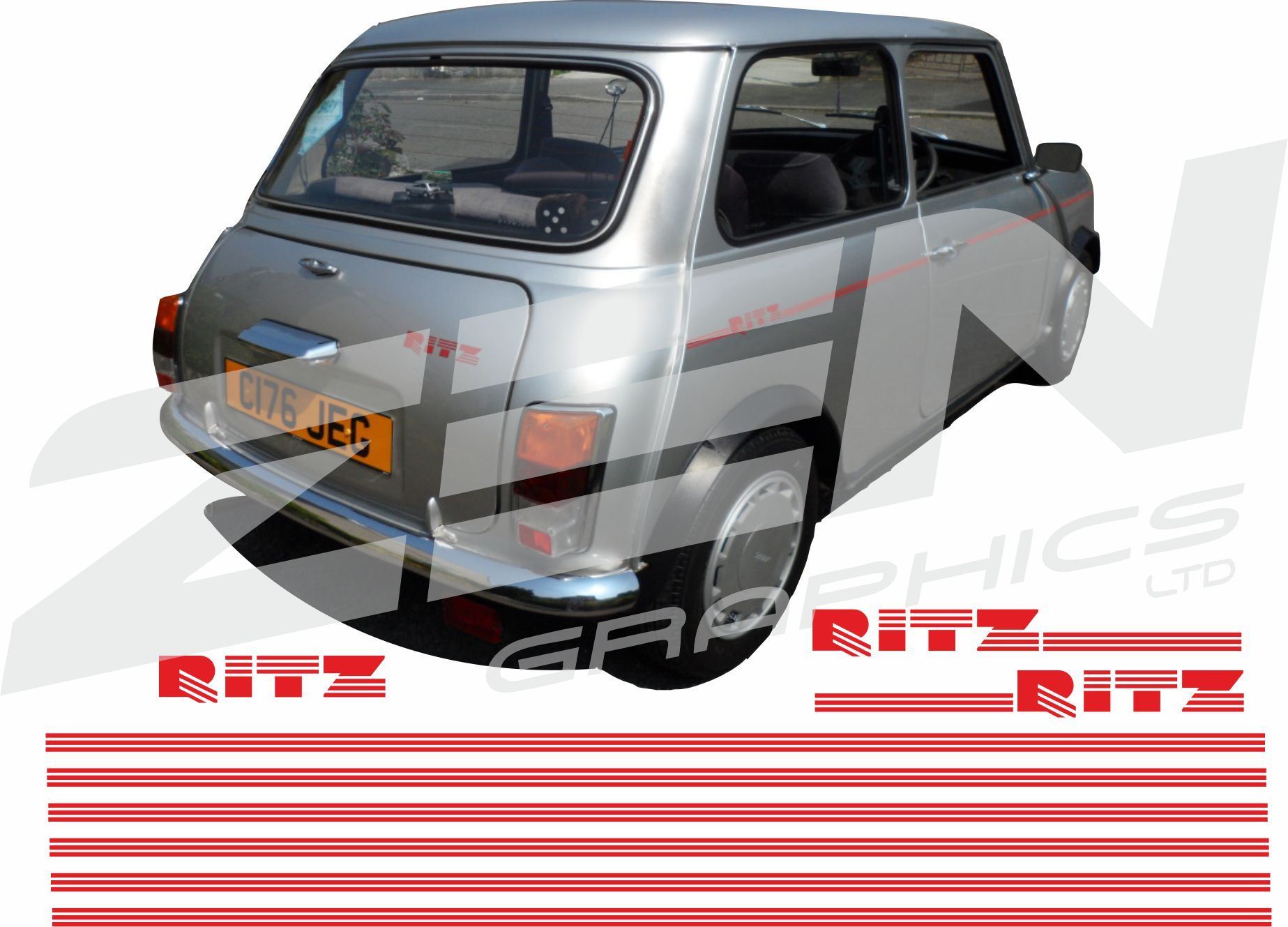 Zen Graphics - Mini Ritz replacement side, Rear Decals and Stripes