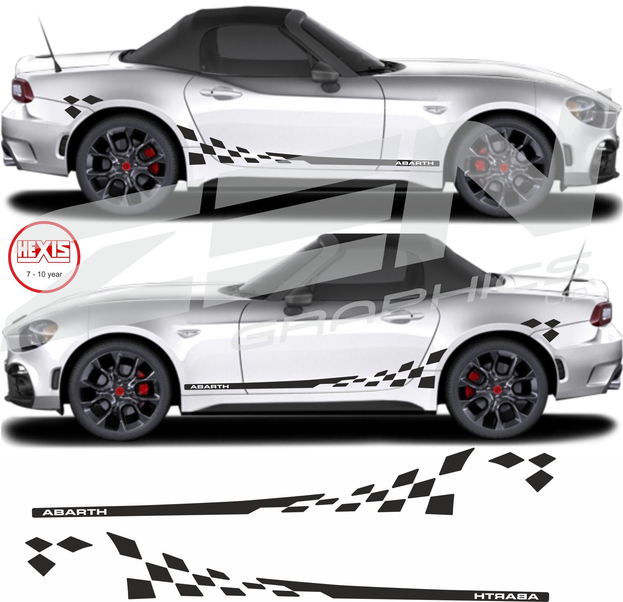 Zen Graphics - Fiat 124 Spider "Abarth" side Chequer / Stickers