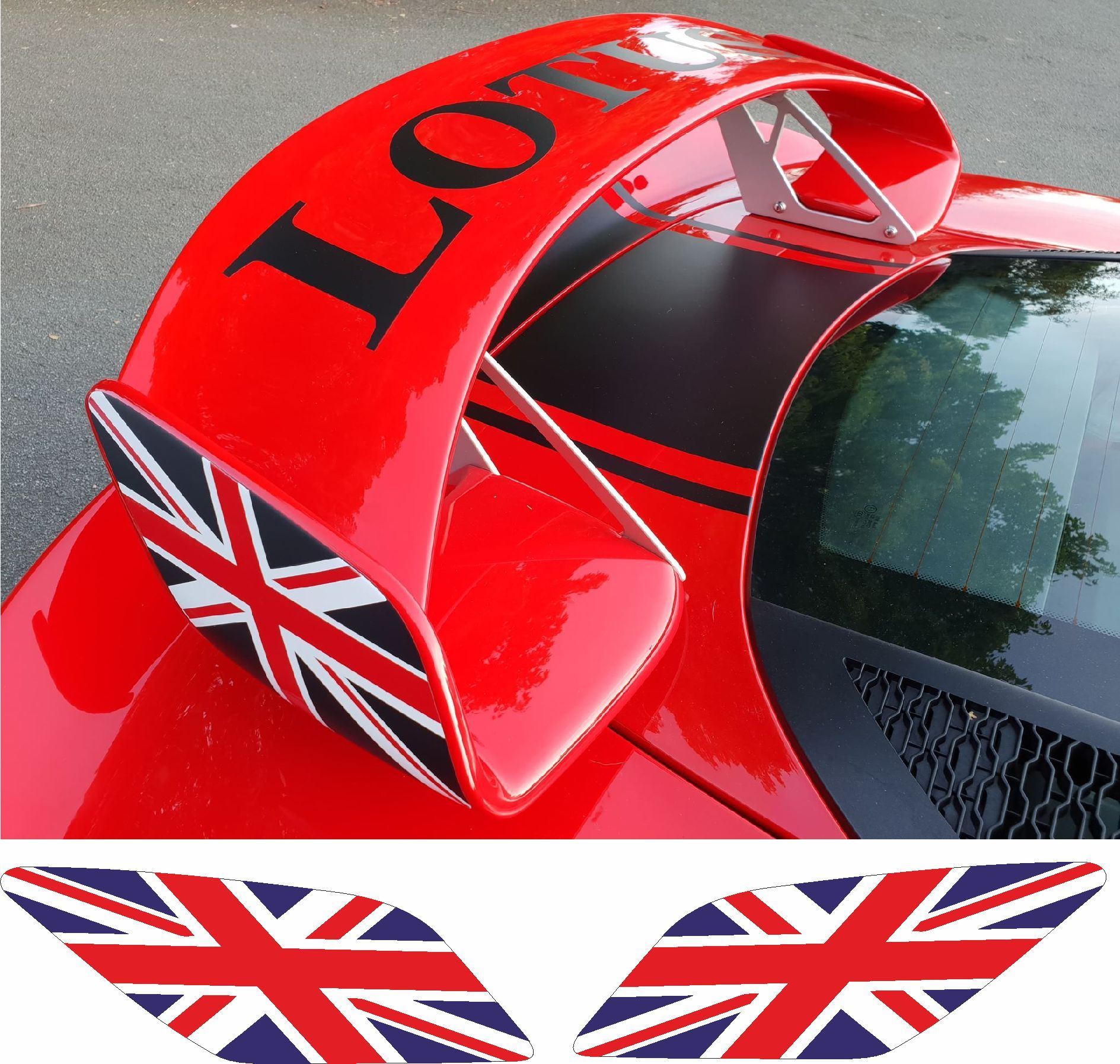 Zen Graphics - Lotus Exige S series 3 rear Wing GB Flag Decals / Stickers