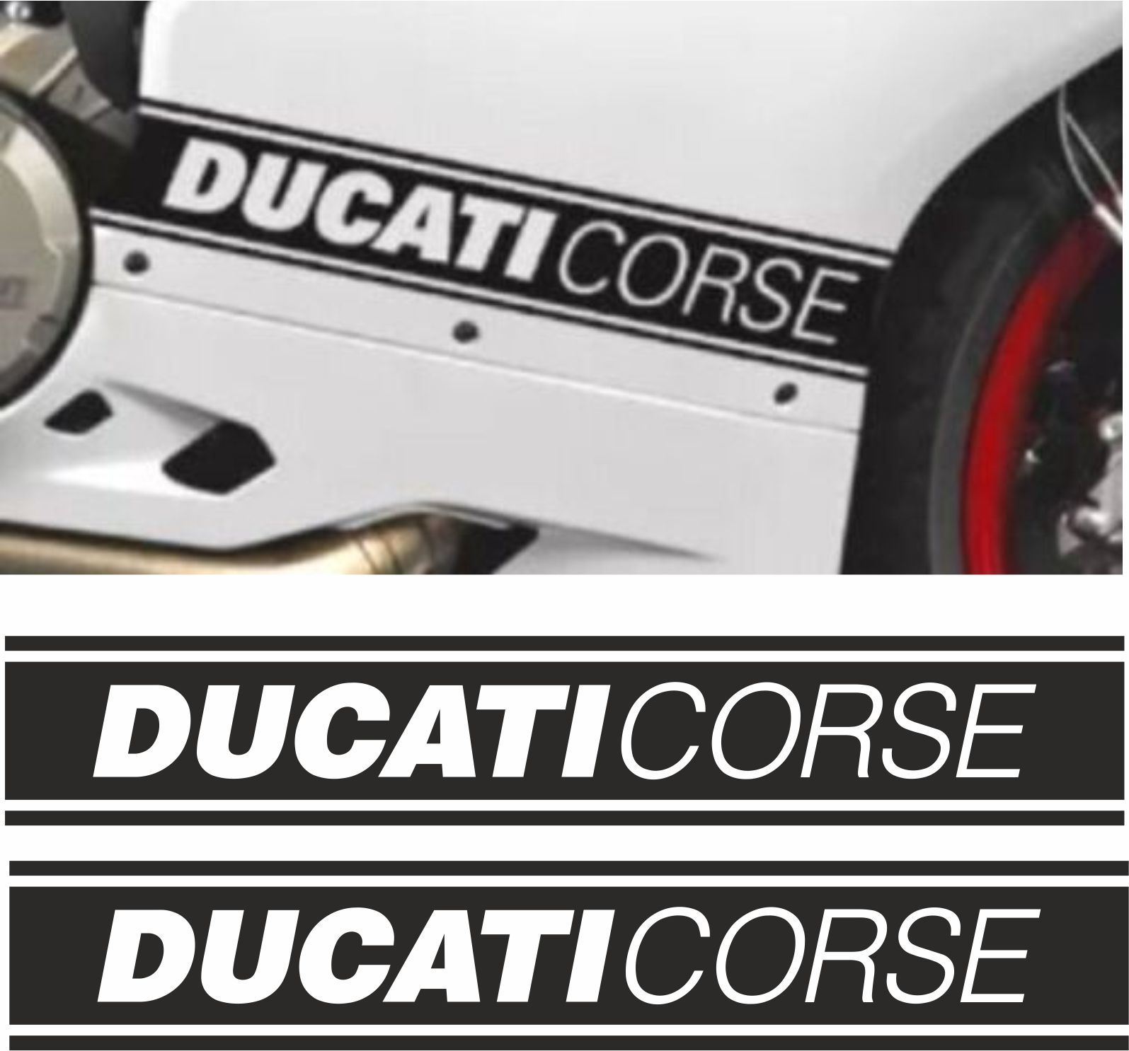 Zen Graphics - Ducati Corse side Fairing Strip / Stencil Decals / Stickers