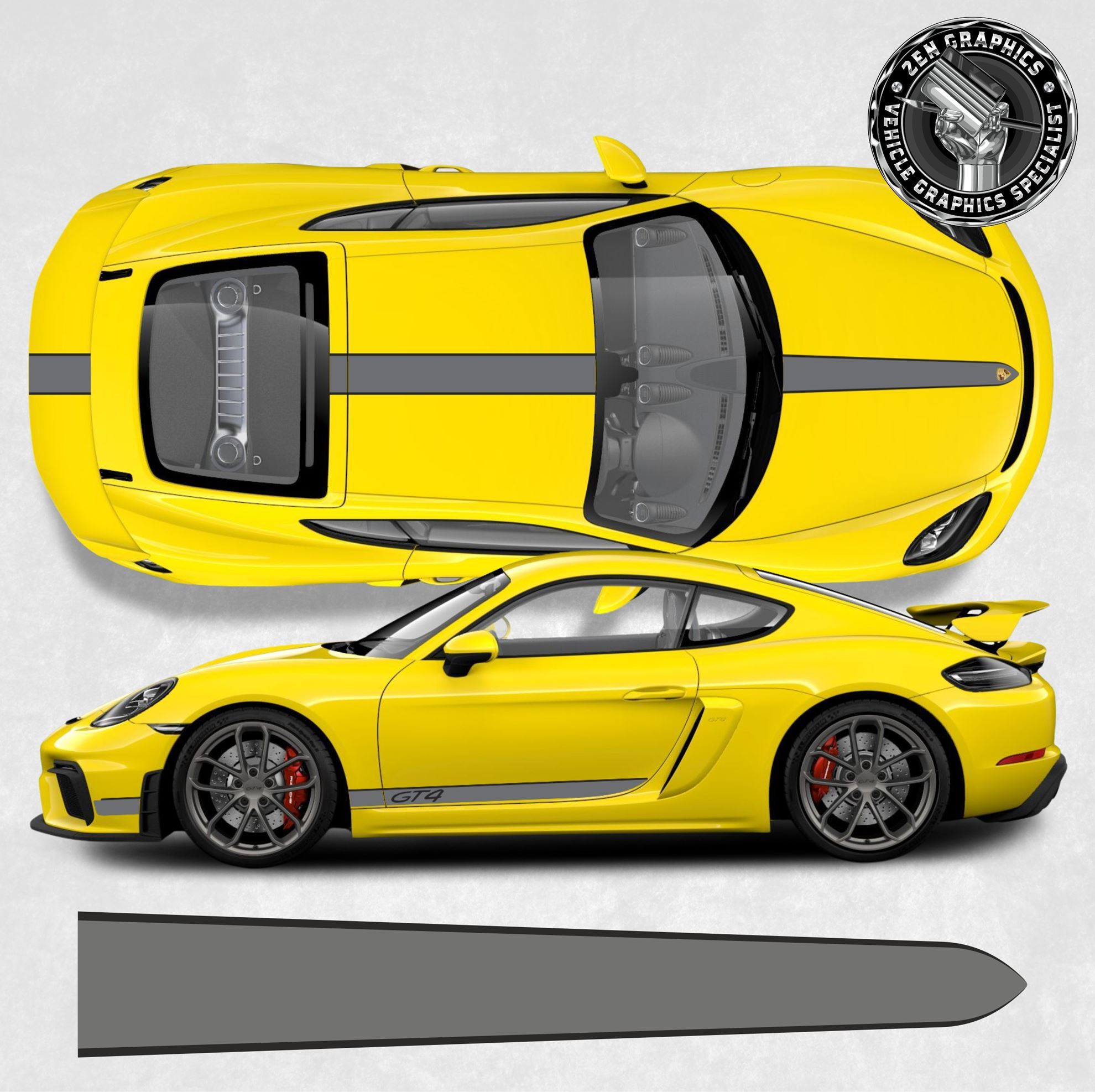 Zen Graphics - 781 Cayman GT4 side and over the top Stripes