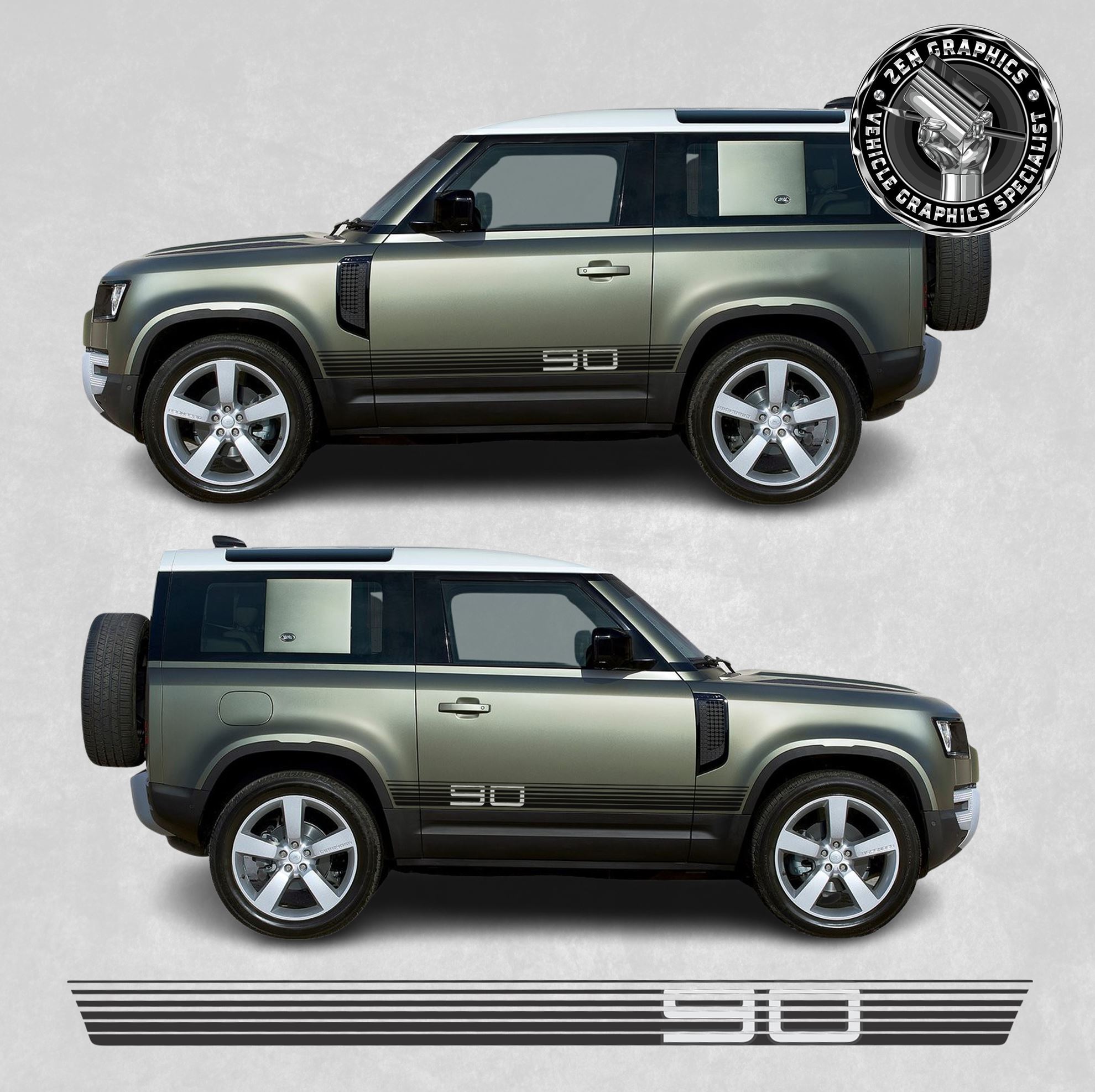 Zen Graphics - Defender 90 (new shape) side Stripes / Stickers