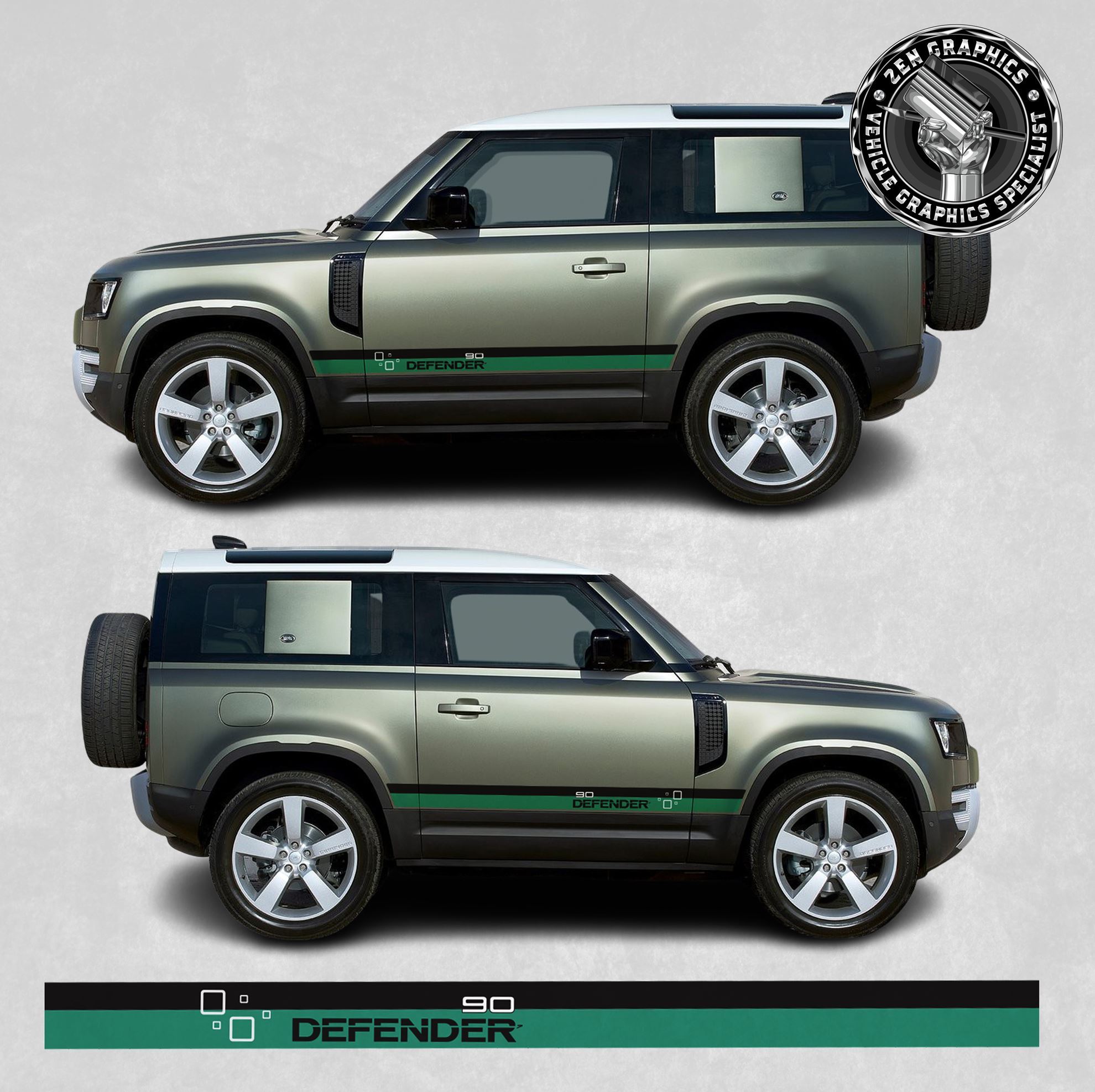 Zen Graphics - Defender 90 (new shape) side Stripes / Stickers