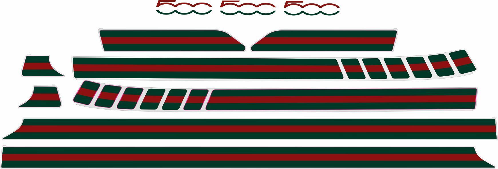 Zen Graphics - Fiat 500 Gucci Style side Stripes / Stickers FACTORY FIT