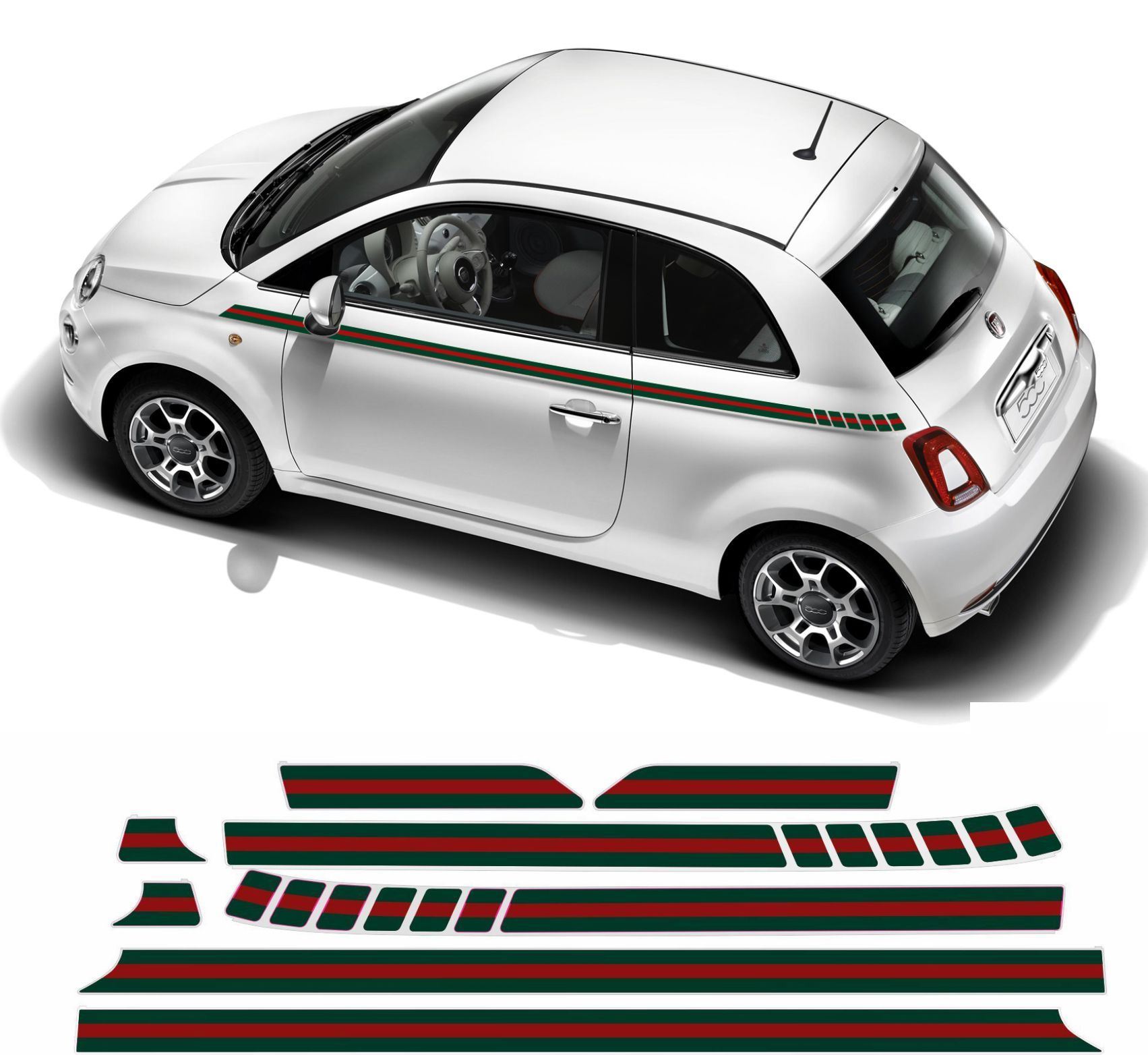 Zen Graphics - Fiat 500 Gucci Style side Stripes / Stickers FACTORY FIT