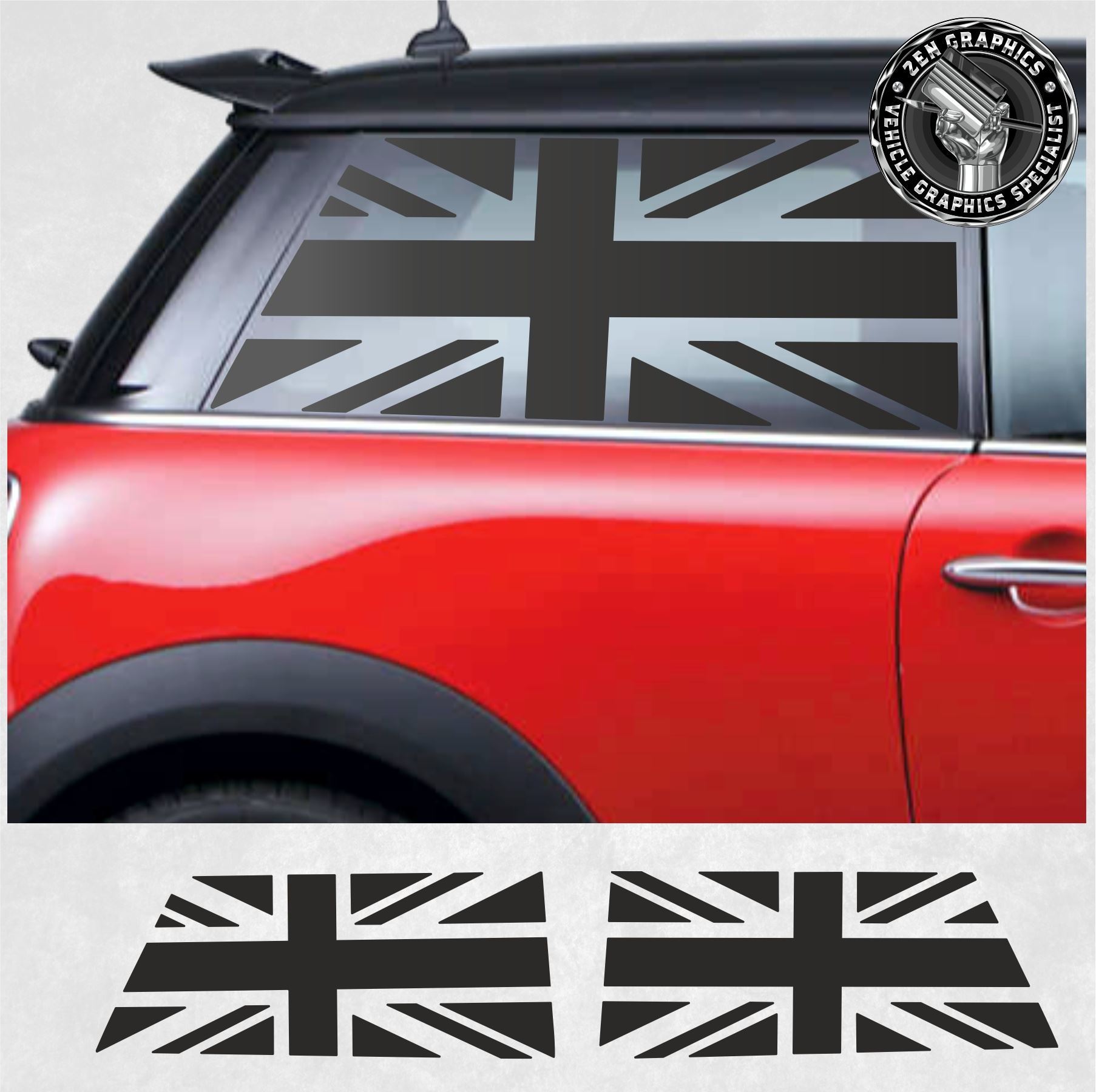 Zen Graphics - Mini R56 side rear Widow Union Jack Decals / Stickers