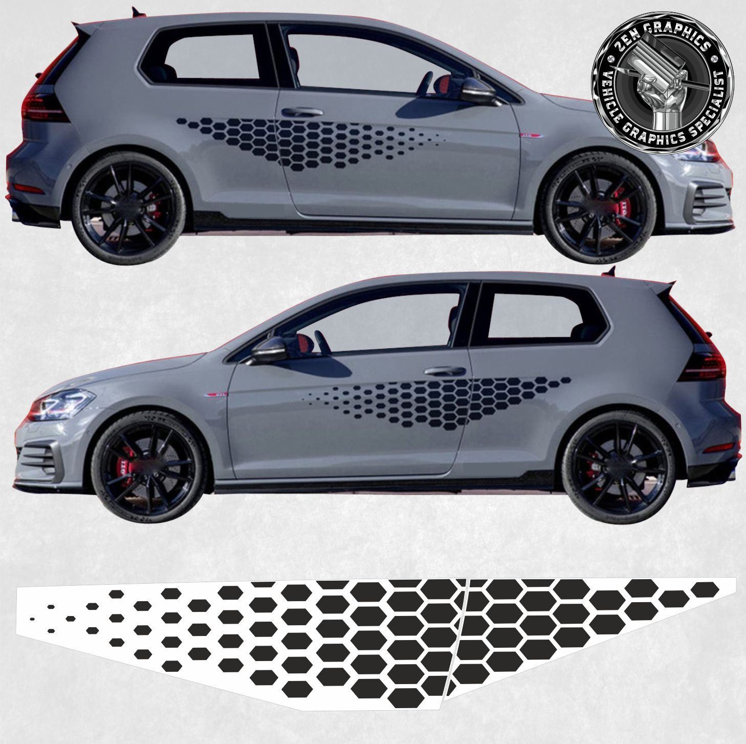 Zen Graphics - Golf GTI TCR MK7 3 Door replacement side Hexagons Stickers