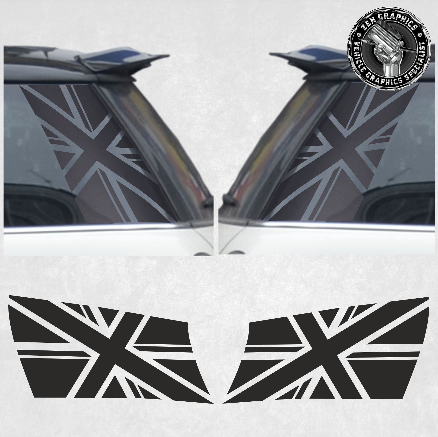 Zen Graphics - Mini R53 Cooper S C pillar Union Jack Decals / Stickers
