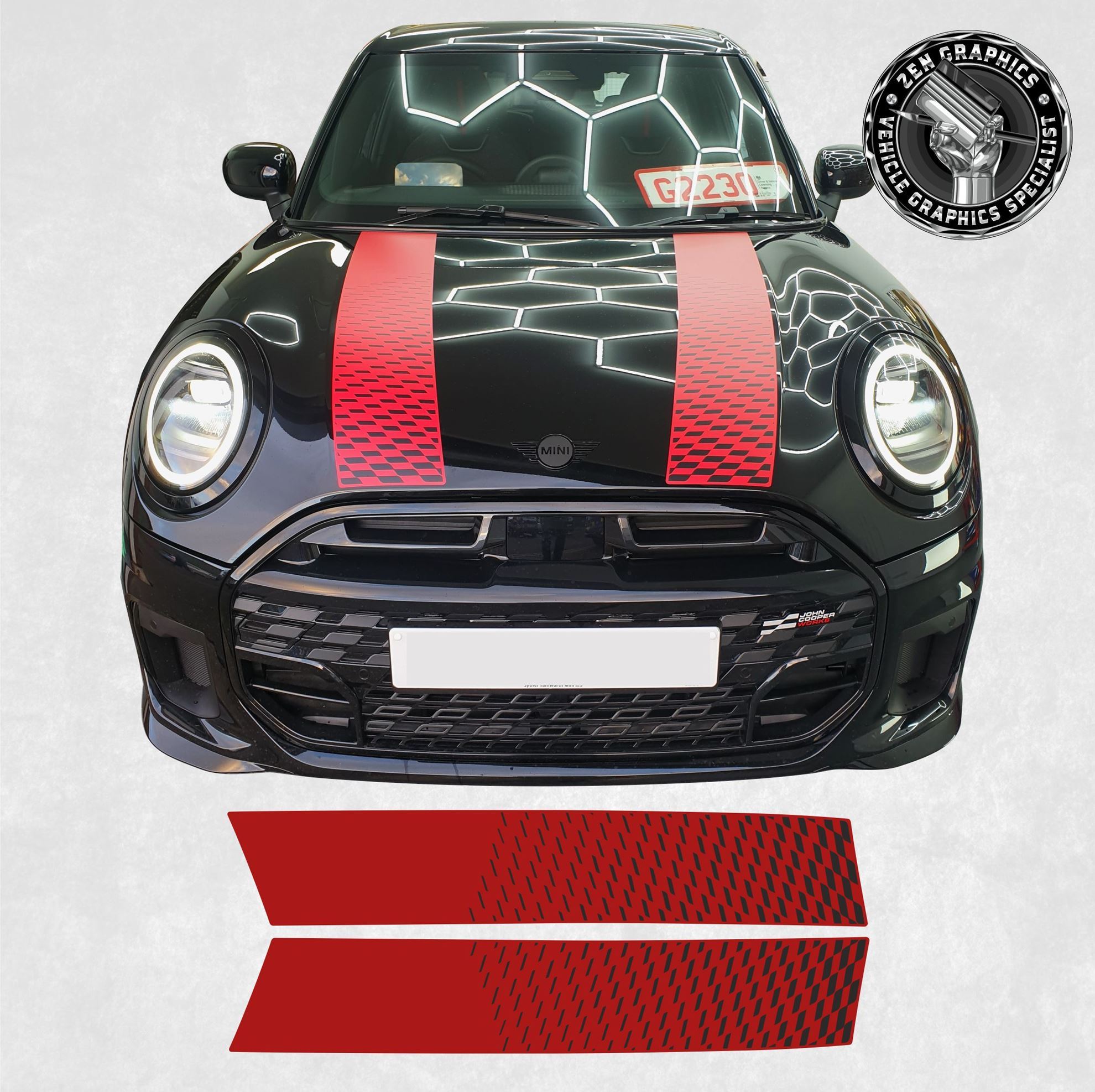 Zen Graphics - Chili Red / Black Mini F65 / F66 Cooper Sport Bonnet ...