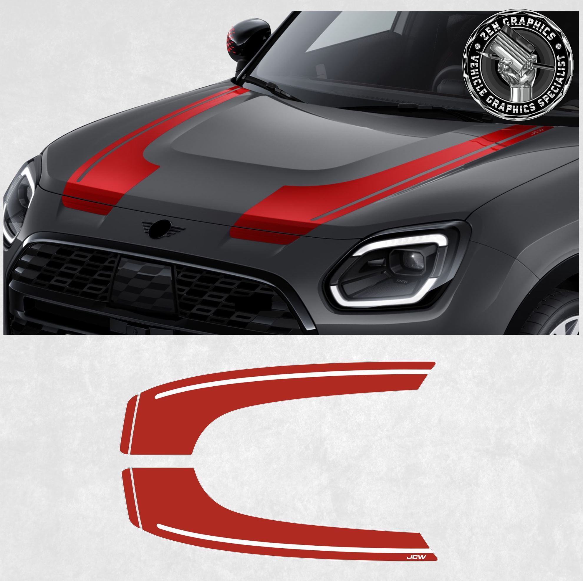 Zen Graphics - Mini U25 Countryman JCW Bonnet Stripes / Stickers