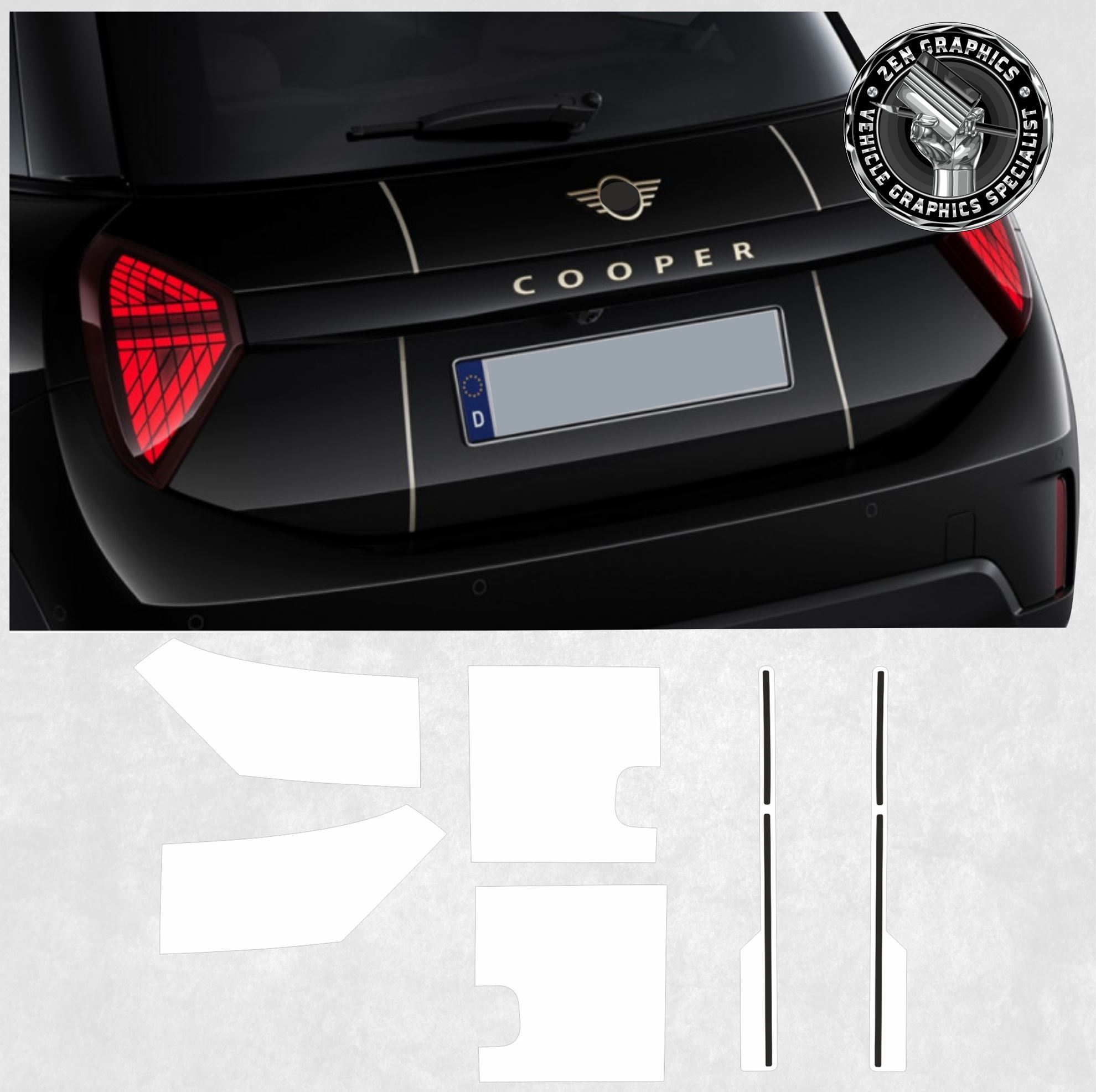 Zen Graphics - Mini F66 Favoured rear Hatch Stripes / Stickers