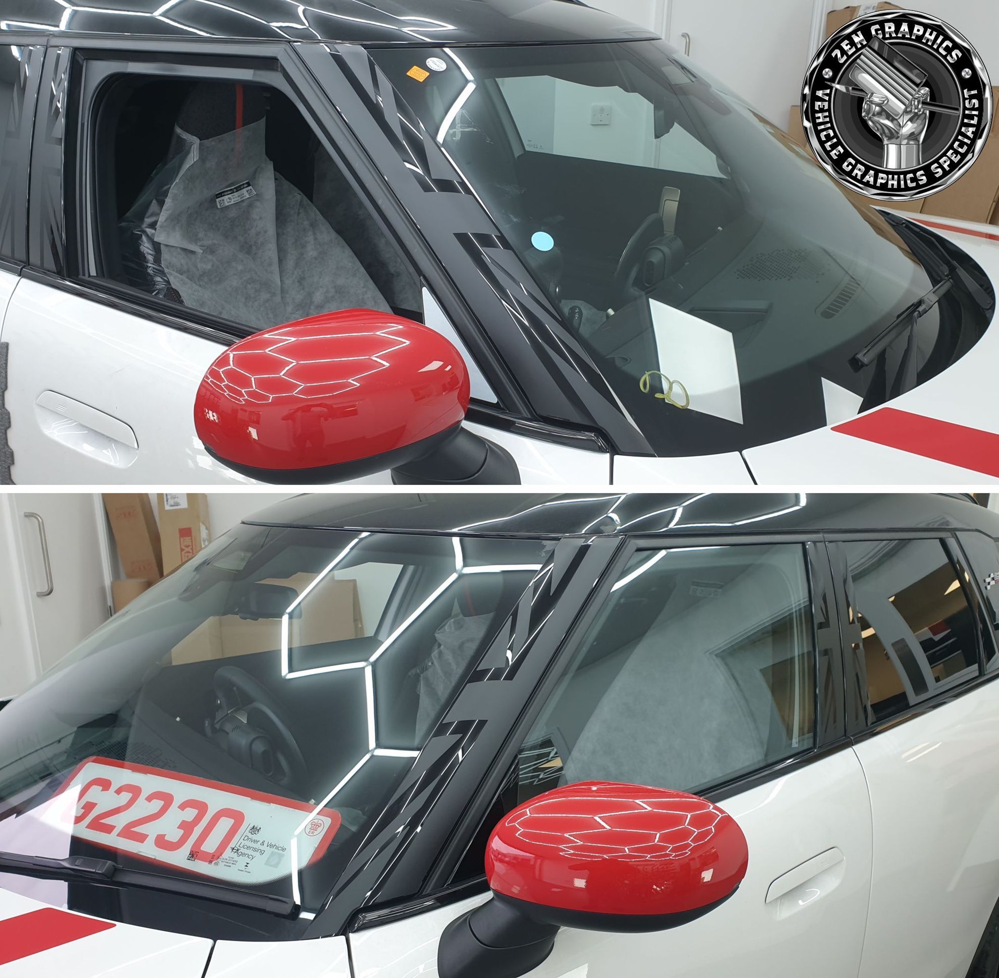 Zen Graphics - Mini U25 Countryman A pillar Black Jack Decals / Stickers