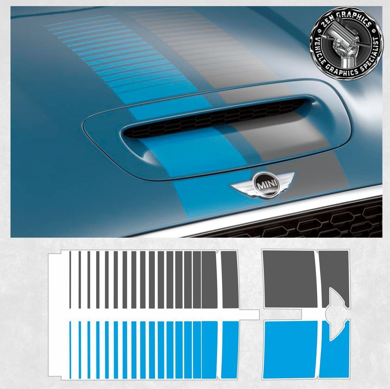 Zen Graphics - Mini Cooper R56 LCi Bayswater replacement Bonnet Stripes ...