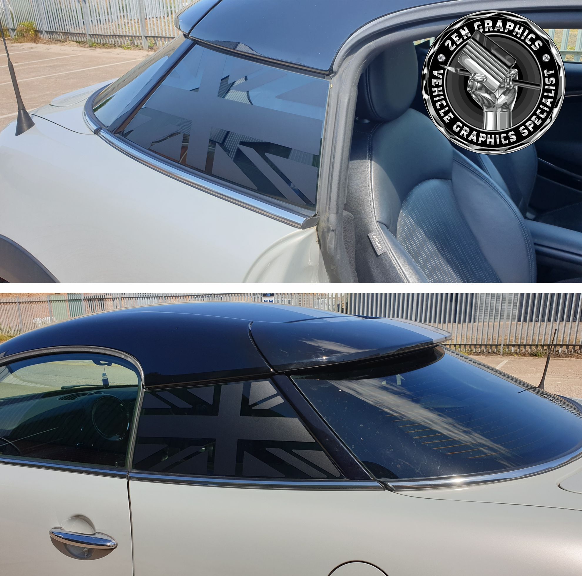 Zen Graphics - Mini R58 Coupe quarter Glass Black Jack Decals / Stickers