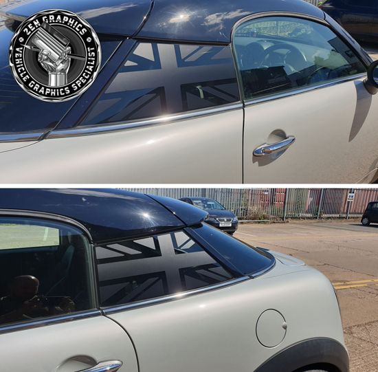 Zen Graphics - Mini R58 Coupe quarter Glass Black Jack Decals / Stickers