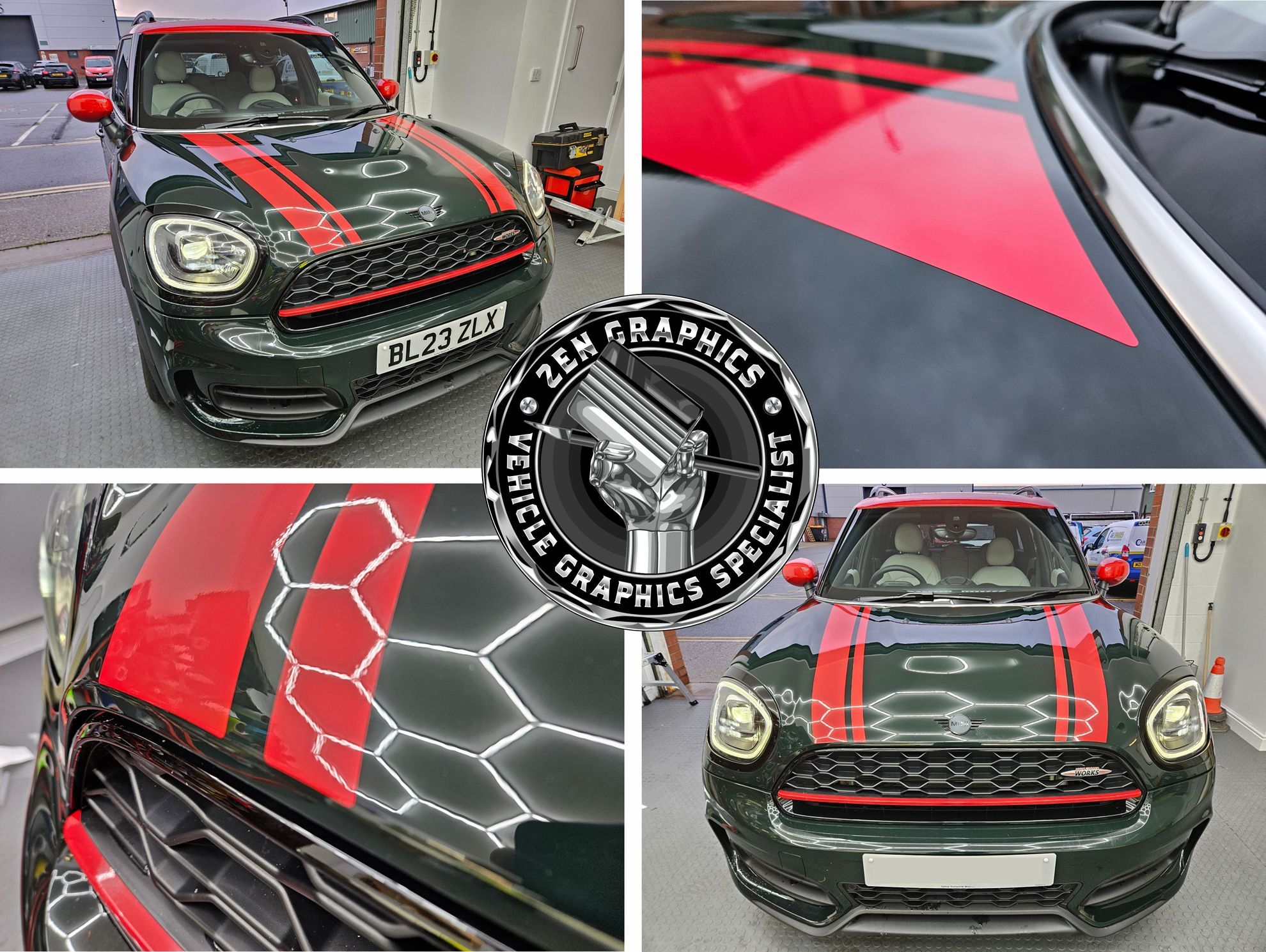 Zen Graphics - Mini F60 Countryman ALL4 JCW Chili Red Bonnet Dual Stripes