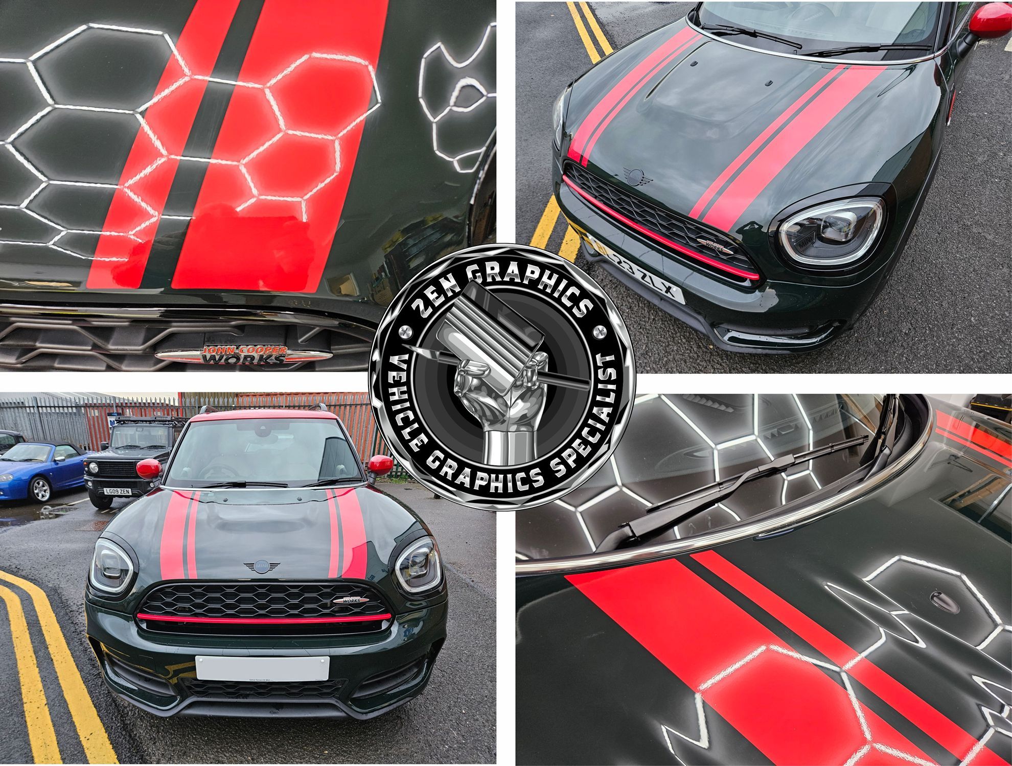 Zen Graphics - Mini F60 Countryman ALL4 JCW Chili Red Bonnet Dual Stripes