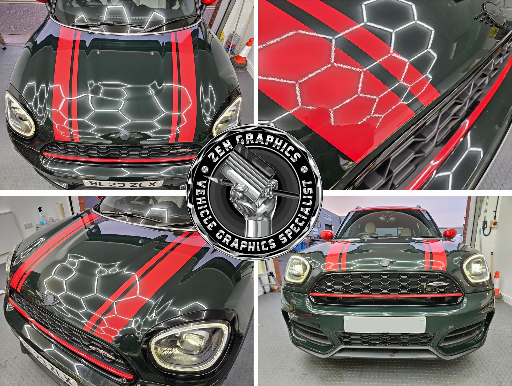 Zen Graphics - Mini F60 Countryman ALL4 JCW Chili Red Bonnet Dual Stripes